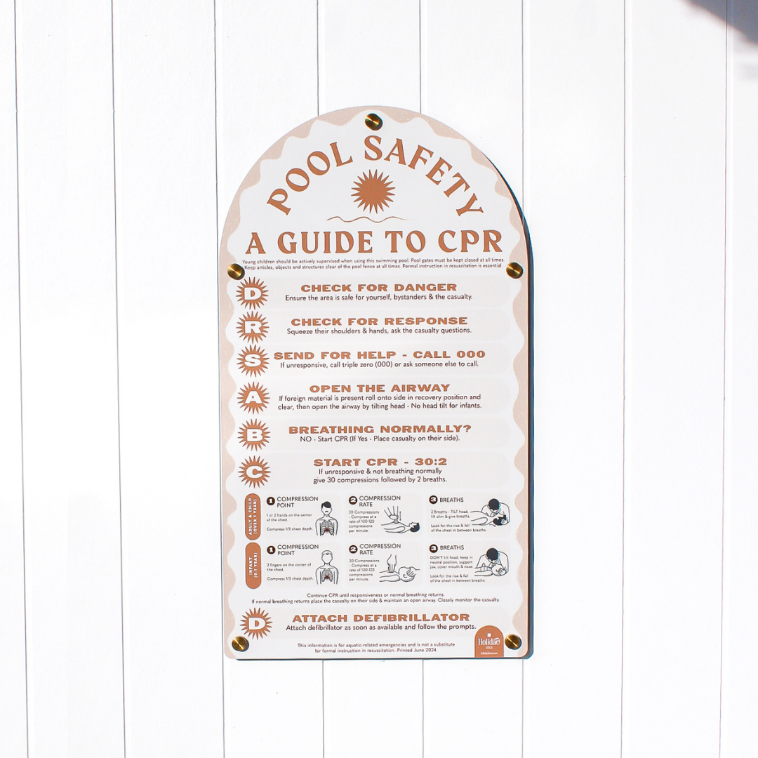 Travertine CPR Sign For Pool Safety | Stylish & Compliant | Holidae Haus
