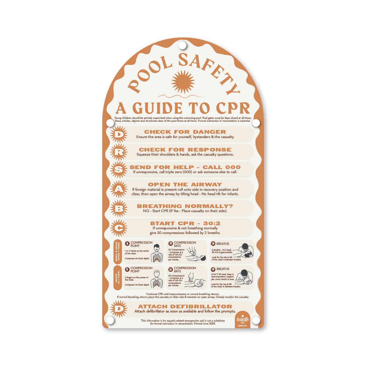 Terracotta Pool Safety CPR Sign | Boutique & Stylish | Holidae Haus