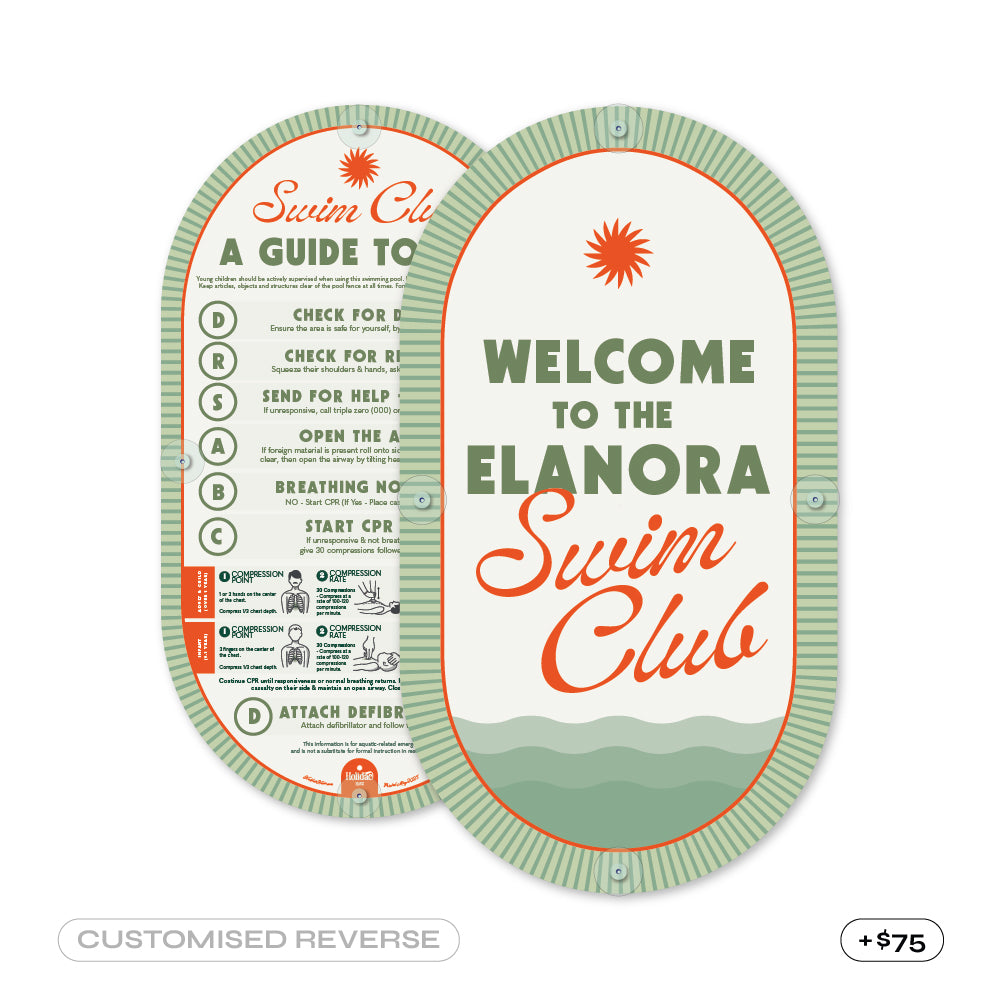 Olive Green CPR Pool Sign | Mid-Century Outdoor Safety | Holidae Haus
