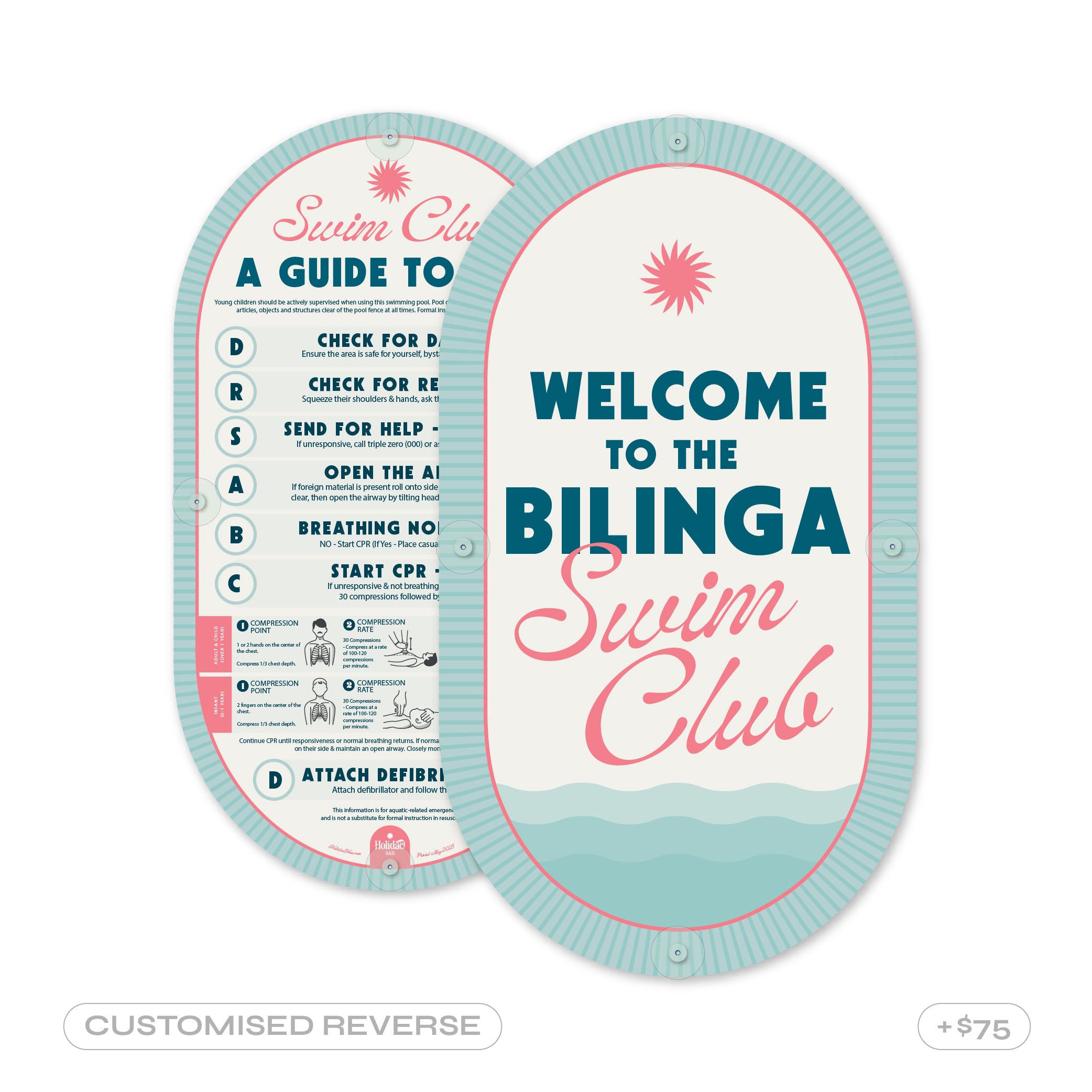 Sorbet Blue CPR Pool Sign | Retro-Inspired Pool Safety Sign | Holidae Haus
